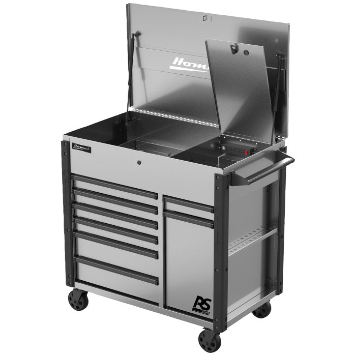 Homak 44 RS Pro Flip Top 8 Drawer Power Service Cart Gray